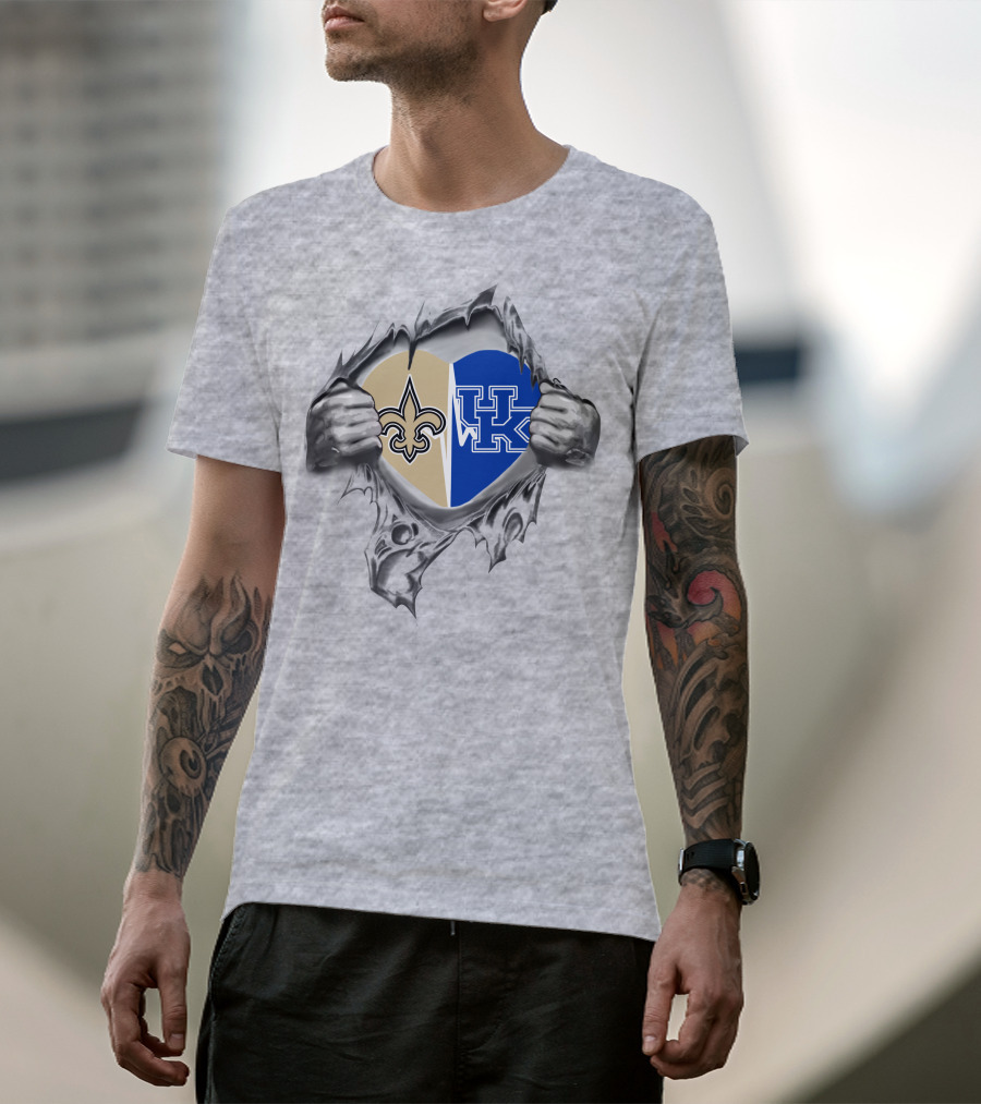 Saints Kentucky UK Heart Fleur-De-Lis Ripped Fabric T-Shirt
