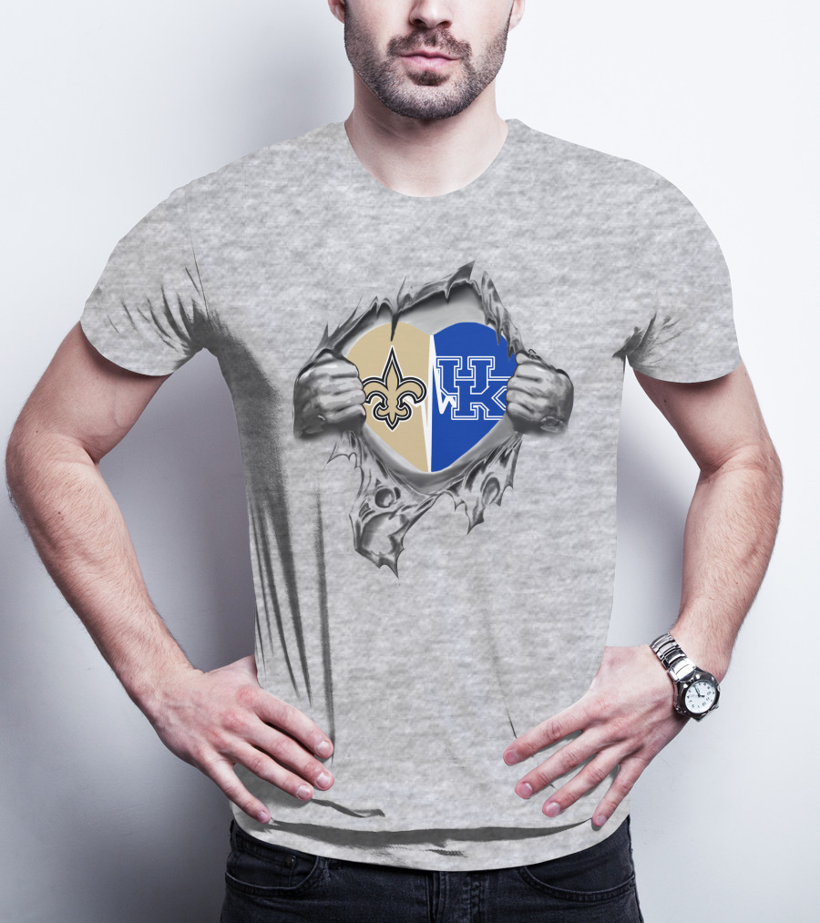 Saints Kentucky UK Heart Fleur-De-Lis Ripped Fabric T-Shirt