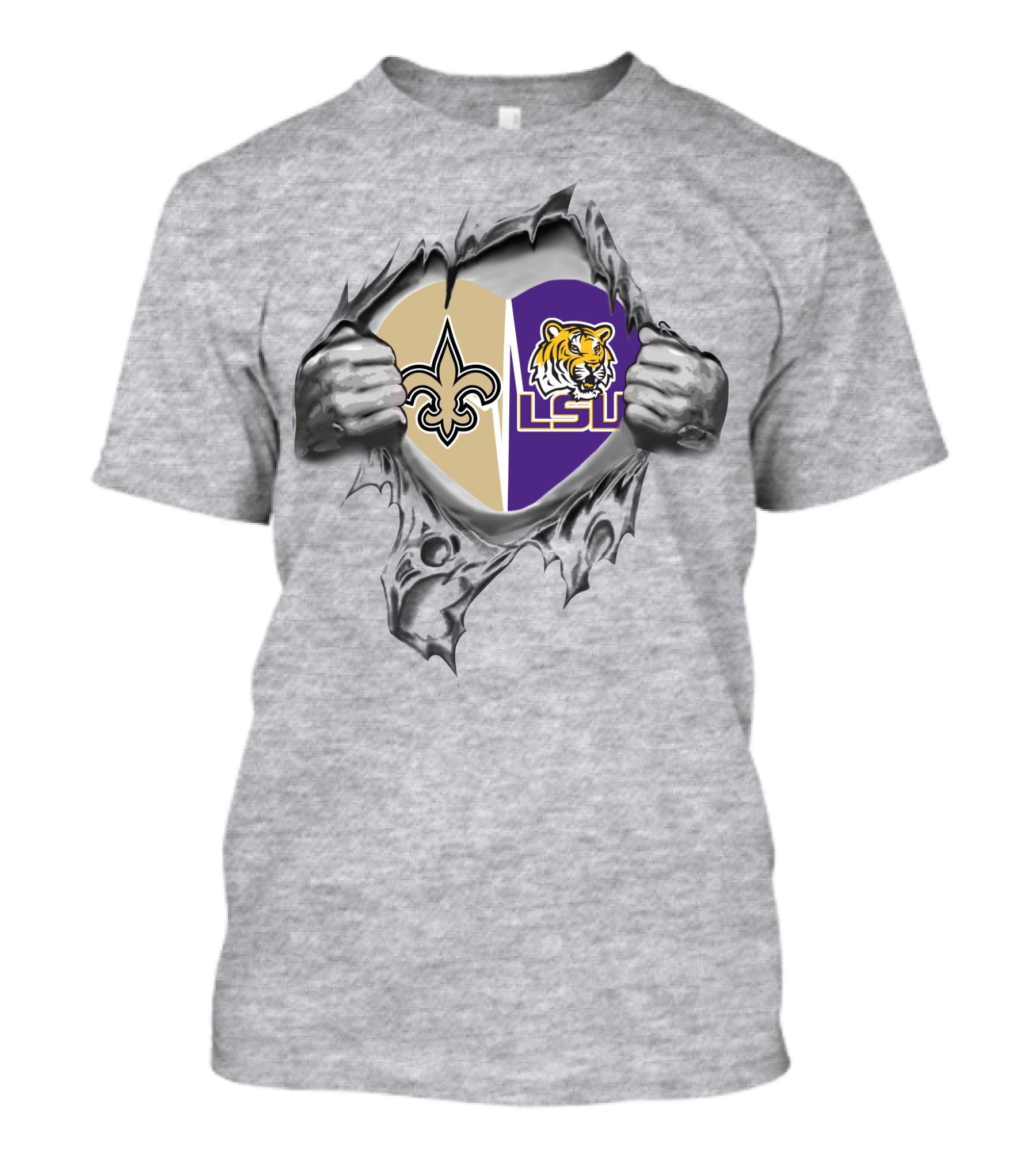 Saints LSU Tiger Heart Tearing T-Shirt
