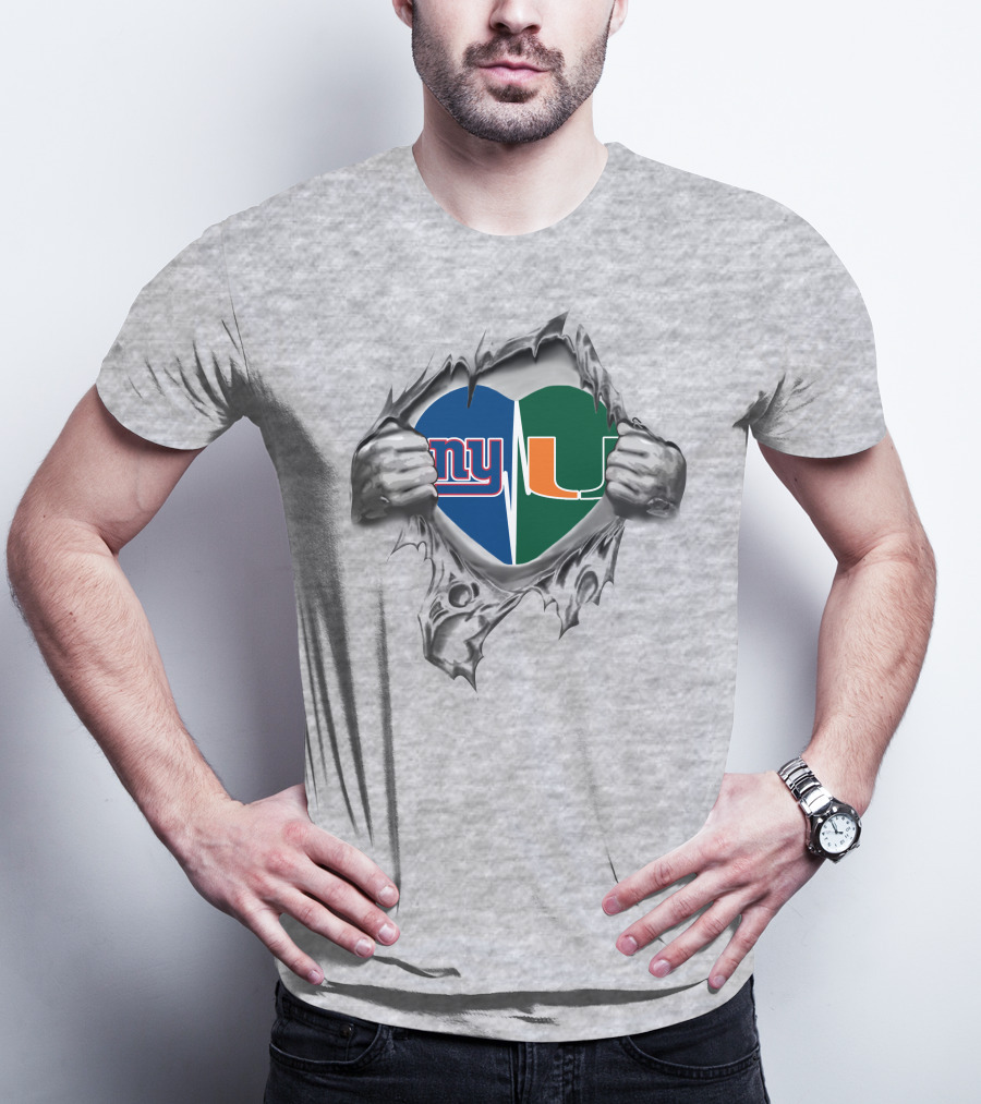 New York Giants Miami Hurricanes Heart T-Shirt