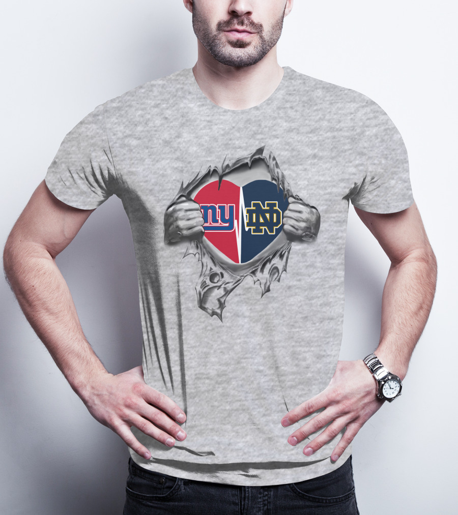 Giants NY Notre Dame ND Logo Heart T-Shirt
