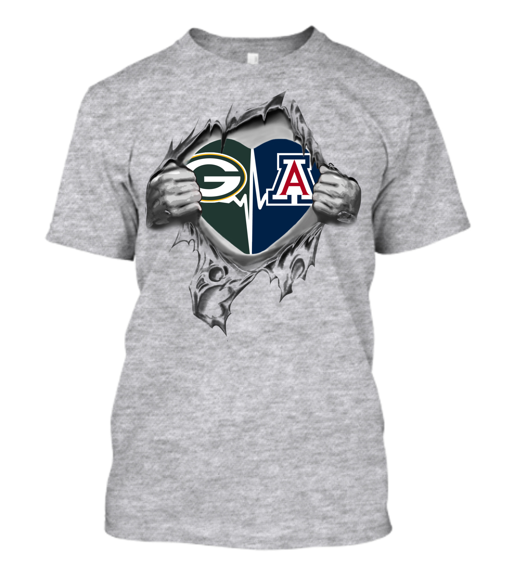 Green Bay Packers Arizona Wildcats Heartbeat Hands T-Shirt