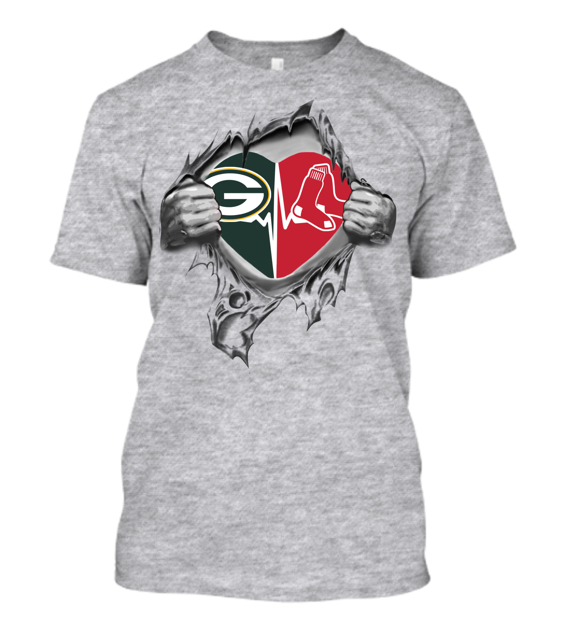 Green Bay Packers Boston Red Sox Heartbeat Fusion T-Shirt