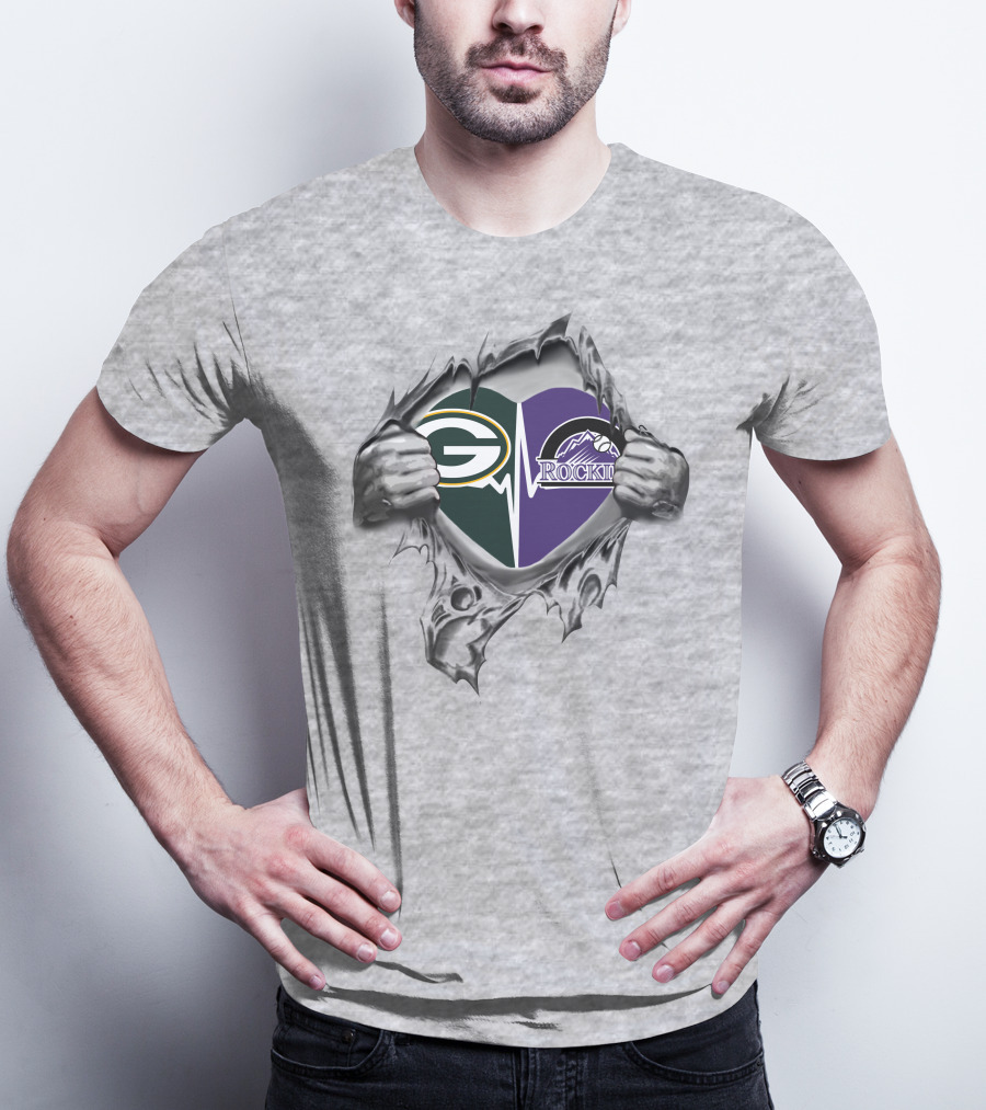 Green Bay Packers Colorado Rockies Heart T-Shirt