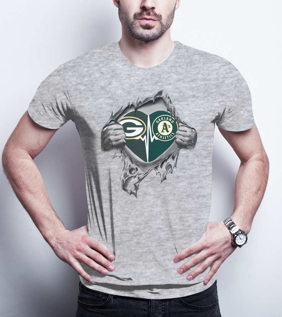 Green Bay Packers Oakland Athletics Heartbeat Emblem T-Shirt