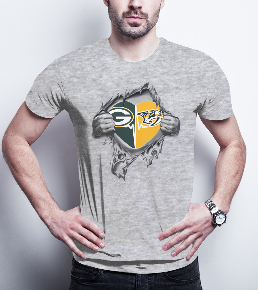 Green Bay Packers Nashville Predators Heart T-Shirt