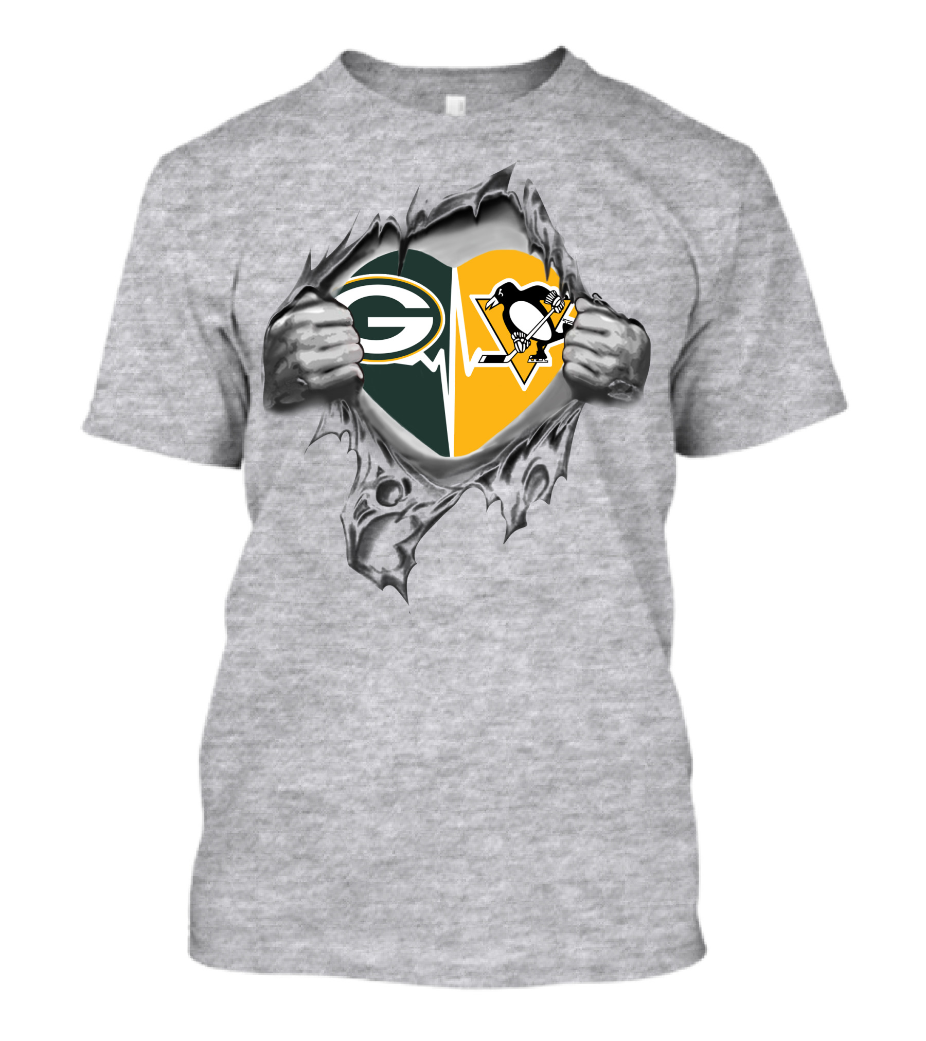 Green Bay Packers Pittsburgh Penguins Heartbeat Fusion T-Shirt