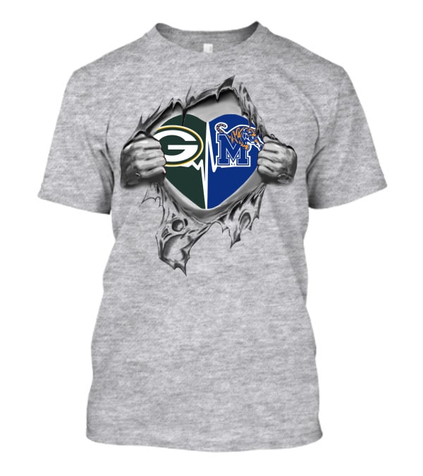 Green Bay Packers Memphis Tigers Heart T-Shirt