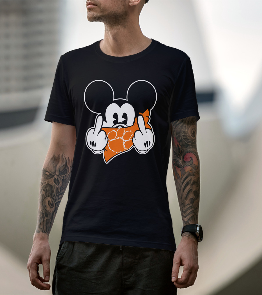 Clemson Tigers Mickey Mouse Face Mask Gesture T-Shirt