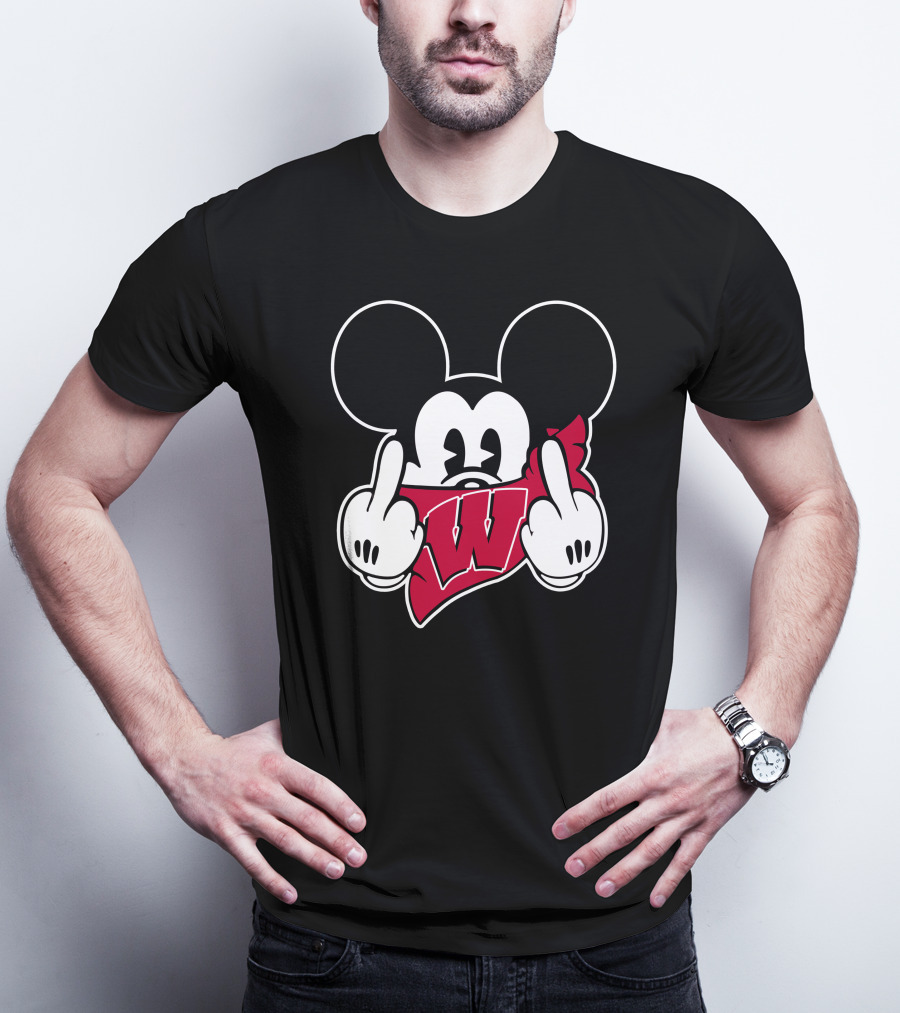 Wisconsin Badgers Mickey Mouse Middle Finger T-Shirt