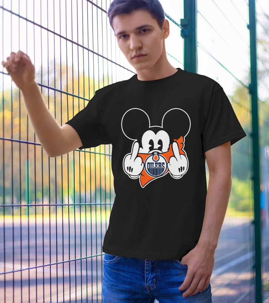 Oilers Mickey Middle Finger Gesture T-Shirt