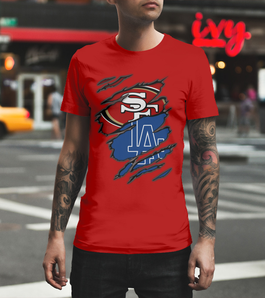 Sf 49ers And La Dodgers Logos Patchwork T-Shirt