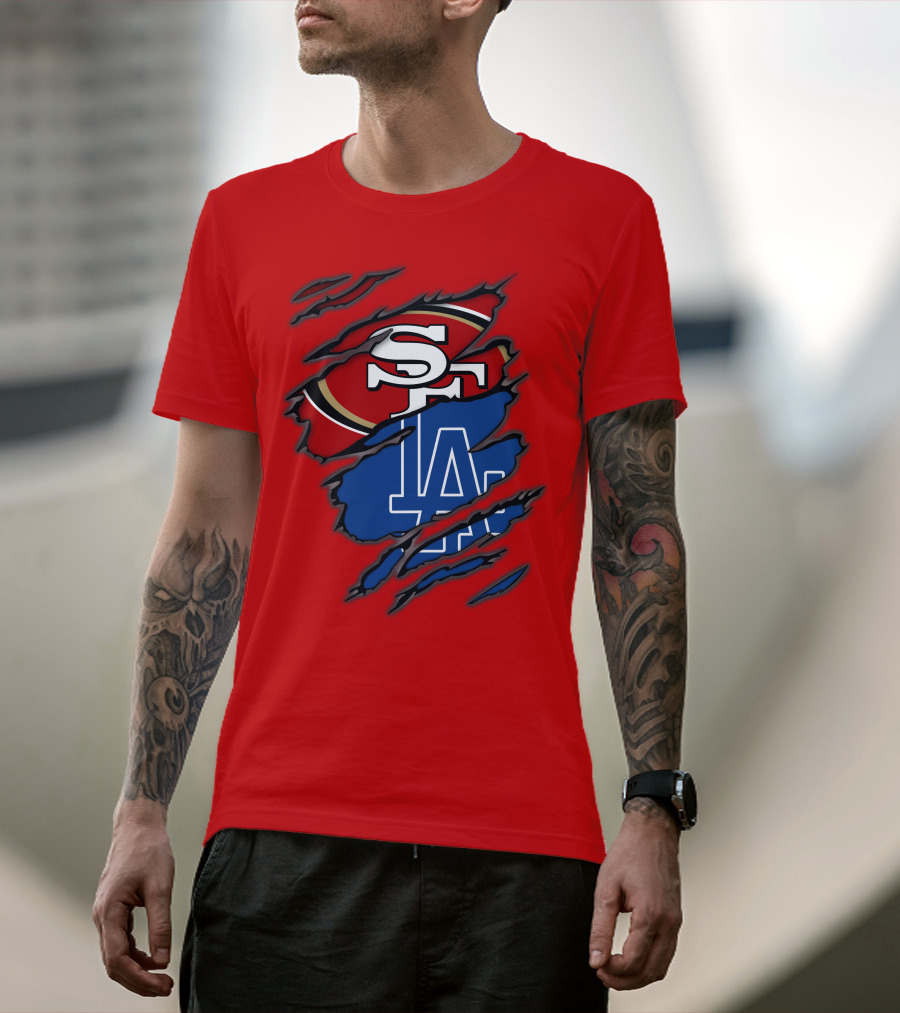 Sf 49ers And La Dodgers Logos Patchwork T-Shirt