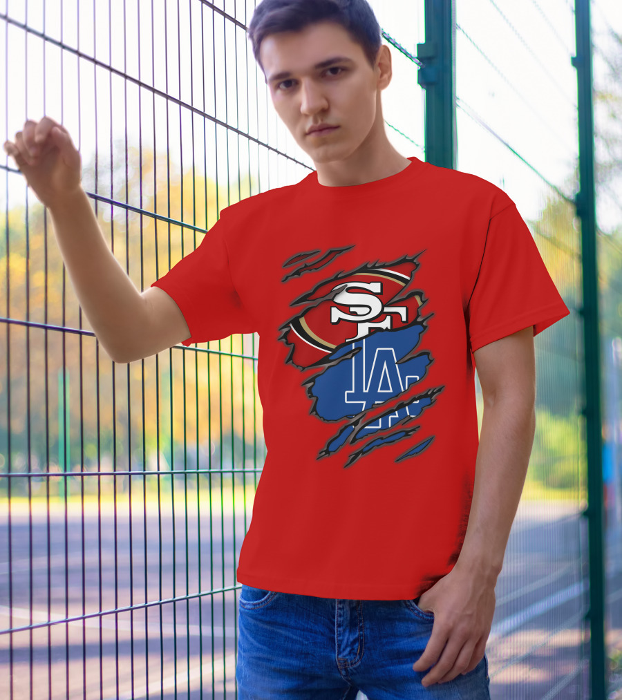 Sf 49ers And La Dodgers Logos Patchwork T-Shirt
