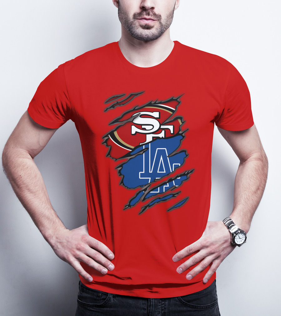 Sf 49ers And La Dodgers Logos Patchwork T-Shirt