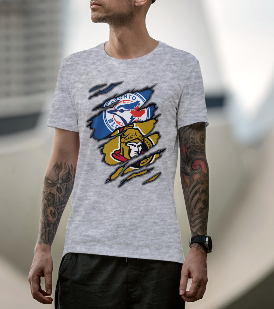 Toronto Blue Jays Ottawa Senators Dual Logo Rip T-Shirt