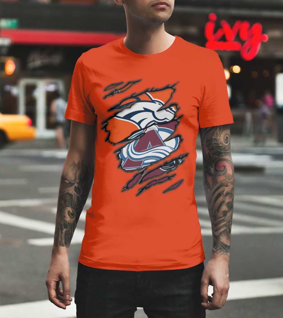 Broncos Avalanche Nfl Nhl Logo Crossover Collaboration T-Shirt