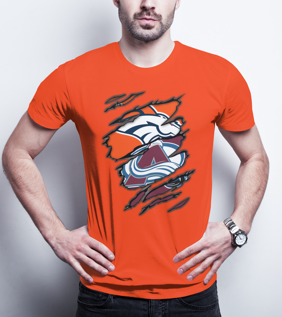 Broncos Avalanche Nfl Nhl Logo Crossover Collaboration T-Shirt