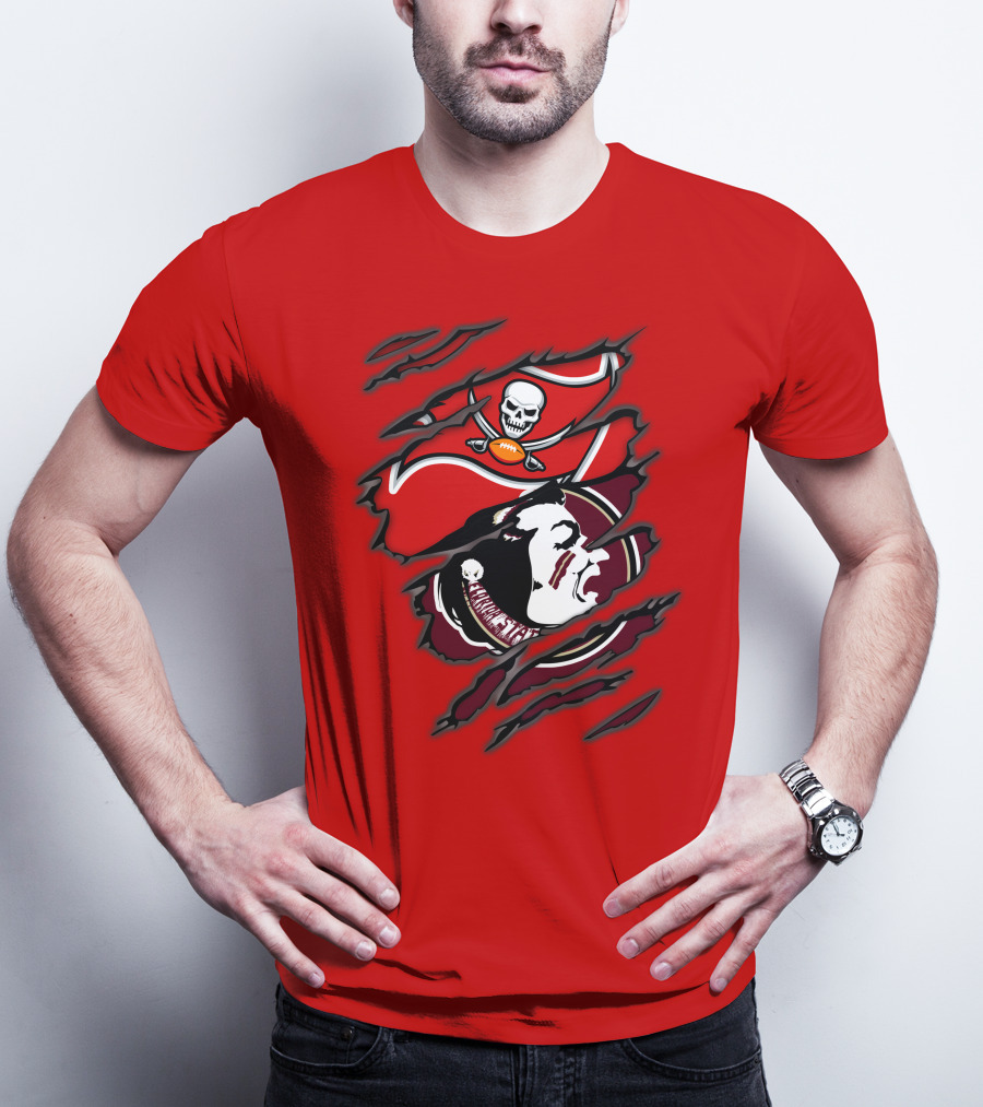 Buccaneers Seminoles Skull And Tomahawk Football Fusion T-Shirt