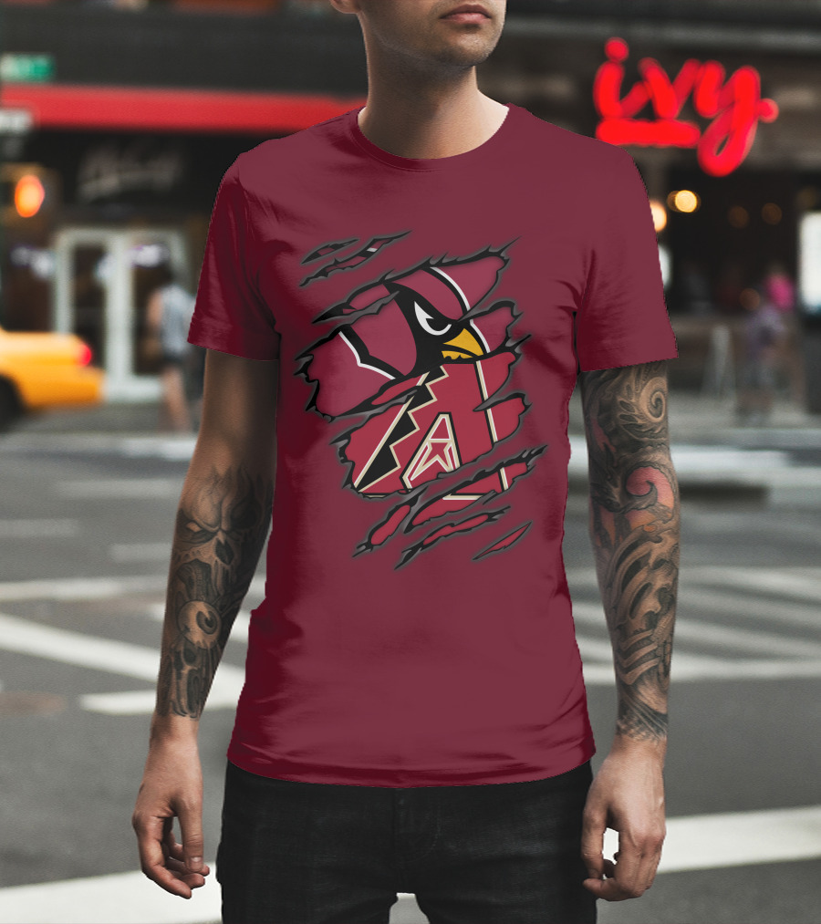 Cardinals And Diamondbacks Union Ripped Claw Marks Logo Fan T-Shirt