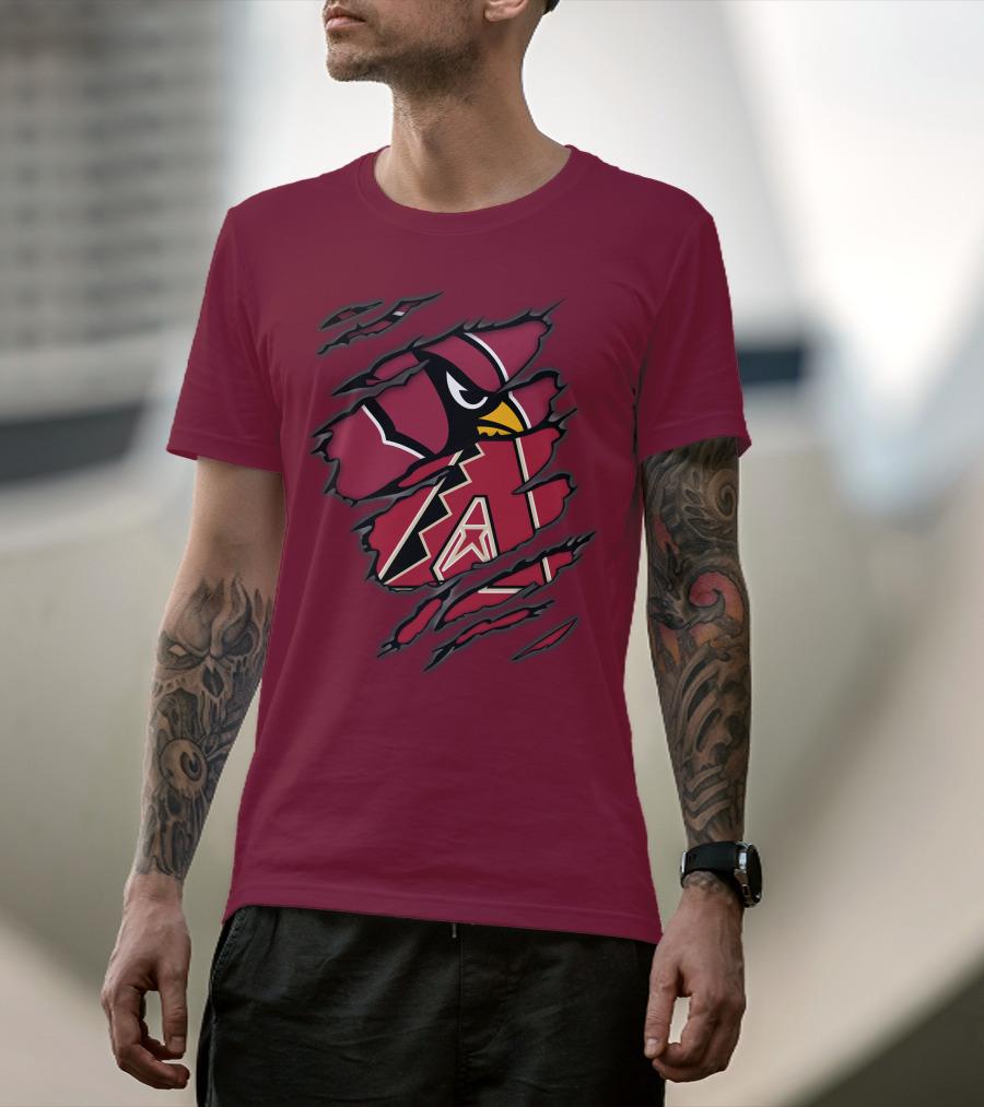 Cardinals And Diamondbacks Union Ripped Claw Marks Logo Fan T-Shirt