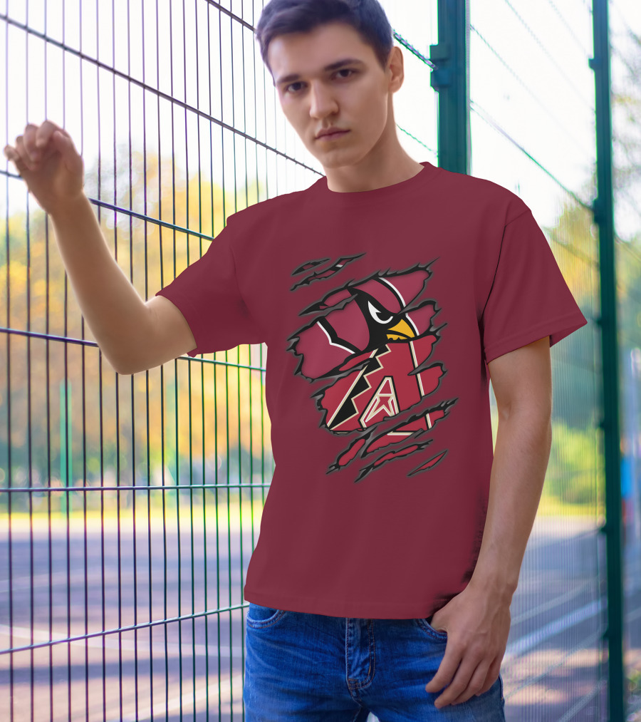 Cardinals And Diamondbacks Union Ripped Claw Marks Logo Fan T-Shirt