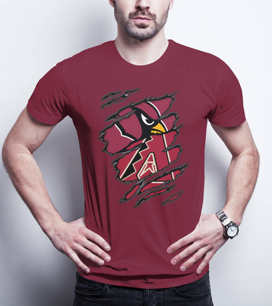 Cardinals And Diamondbacks Union Ripped Claw Marks Logo Fan T-Shirt