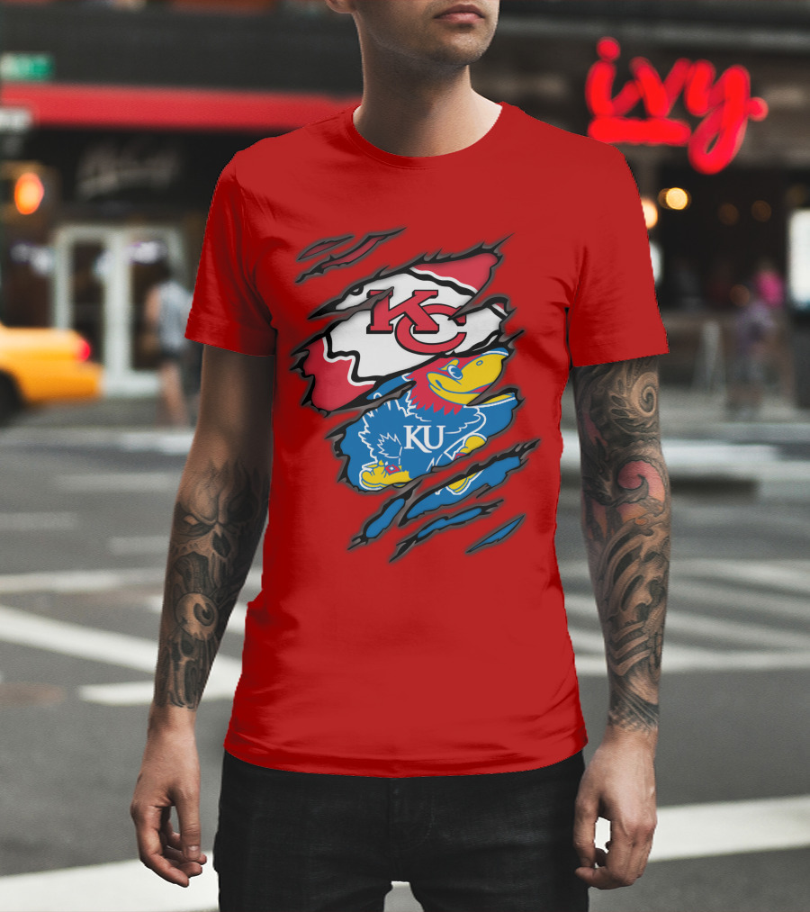 Kansas City Chiefs KC Jayhawks KU Logo Mashup T-Shirt