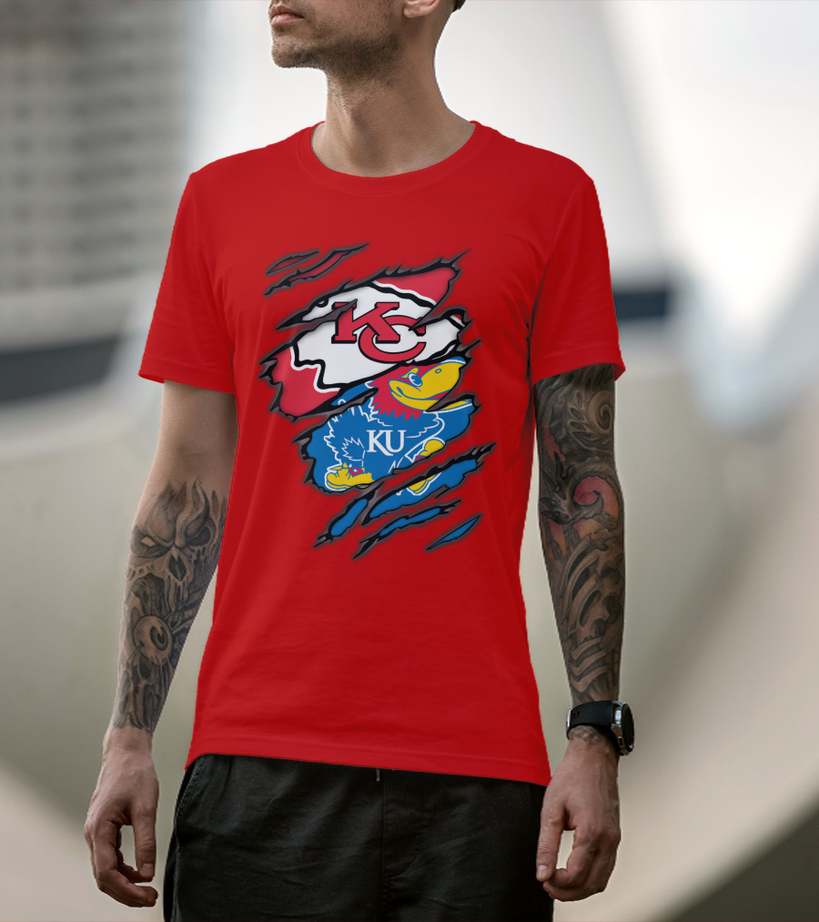 Kansas City Chiefs KC Jayhawks KU Logo Mashup T-Shirt