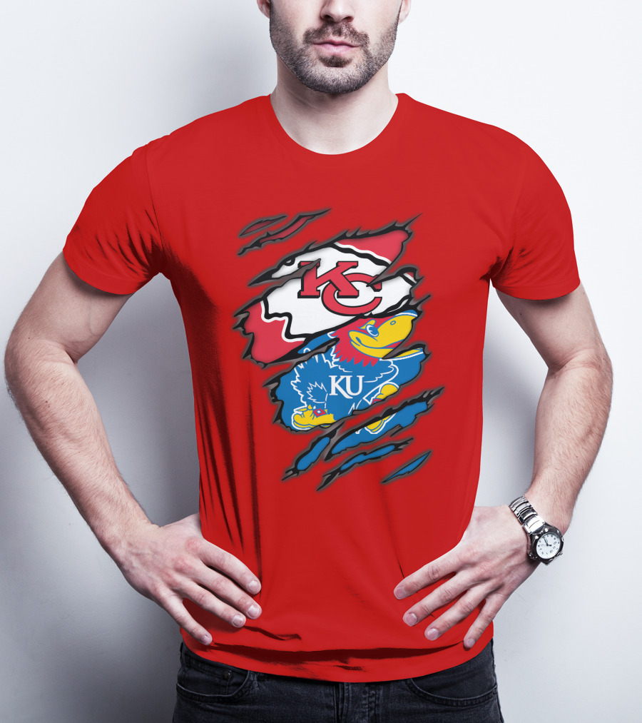 Kansas City Chiefs KC Jayhawks KU Logo Mashup T-Shirt