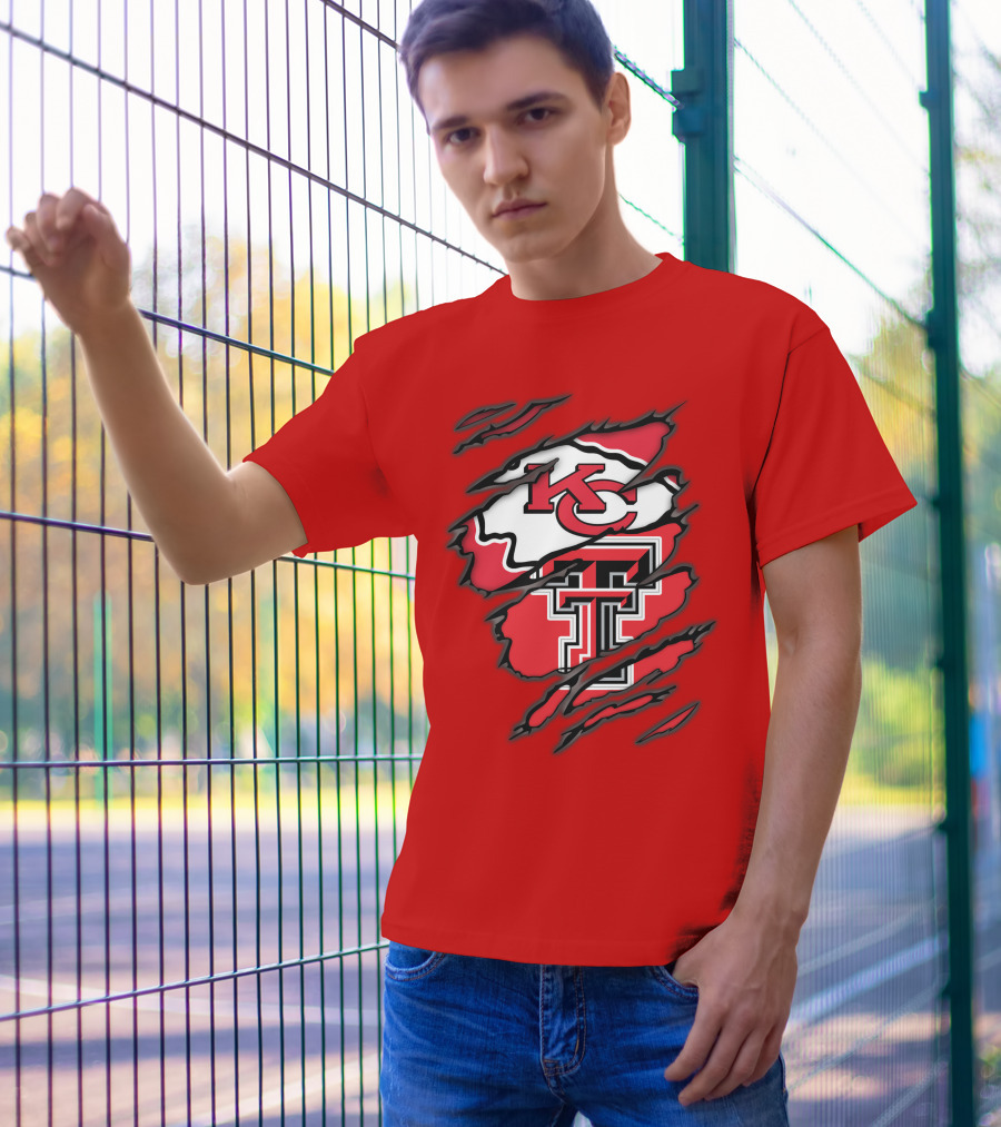 Kansas City Chiefs Texas Tech Red Raiders Logo Fusion T-Shirt