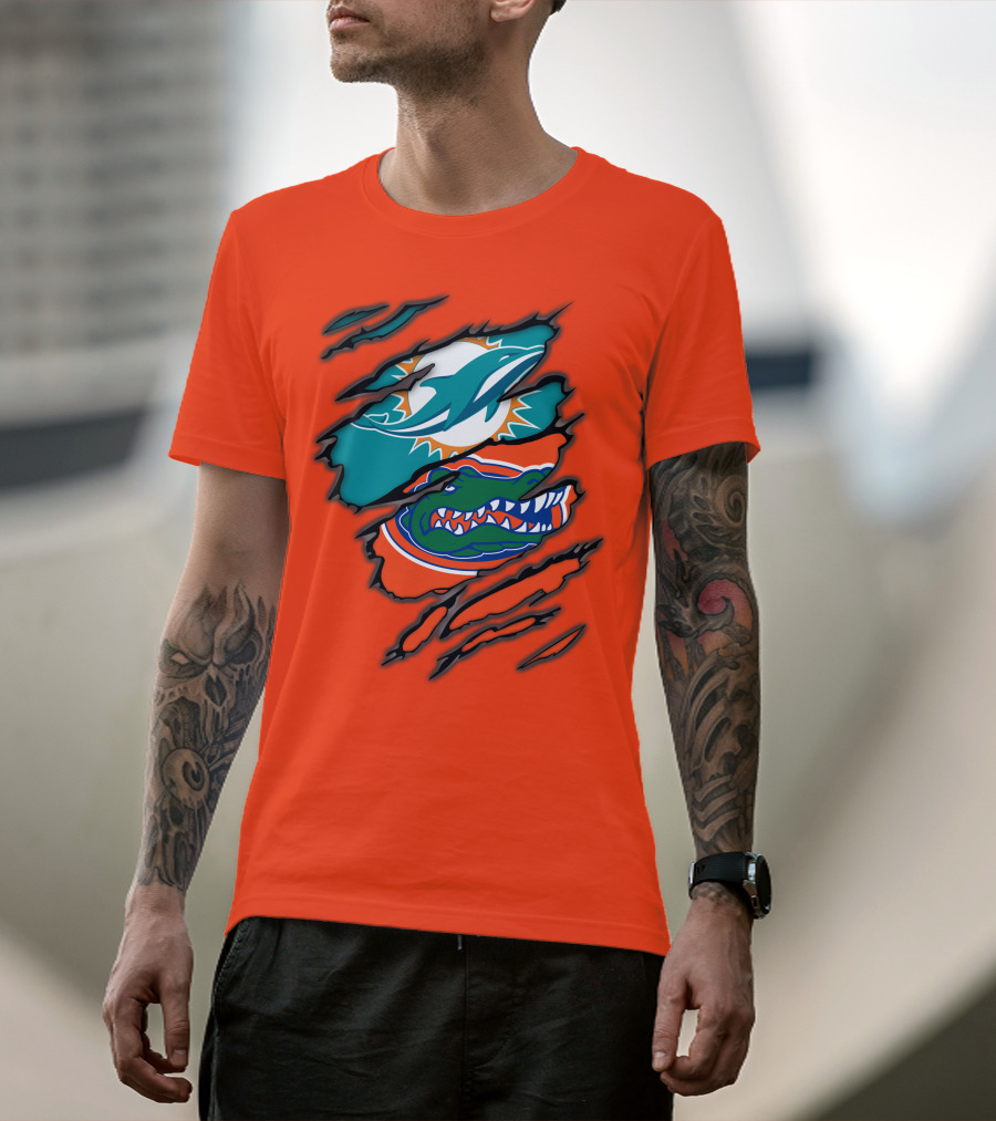Miami Dolphins Florida Gators Logo Rip T-Shirt