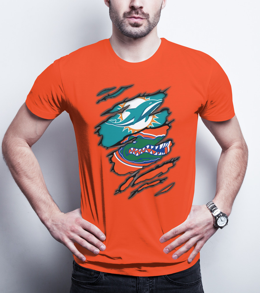 Miami Dolphins Florida Gators Logo Rip T-Shirt