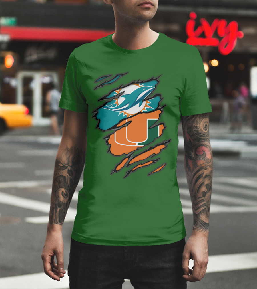 Miami Dolphins Miami Hurricanes Logo Blend T-Shirt
