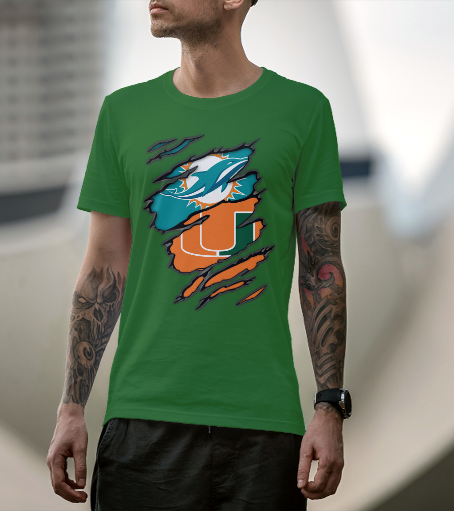 Miami Dolphins Miami Hurricanes Logo Blend T-Shirt