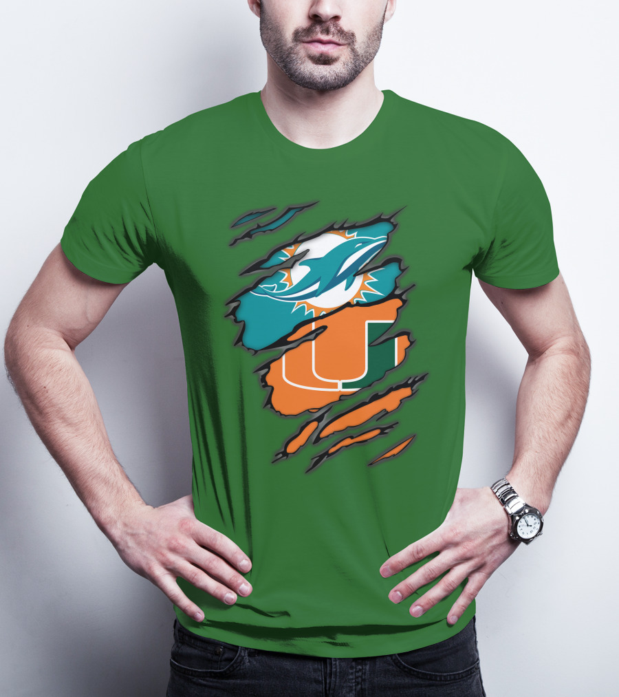 Miami Dolphins Miami Hurricanes Logo Blend T-Shirt