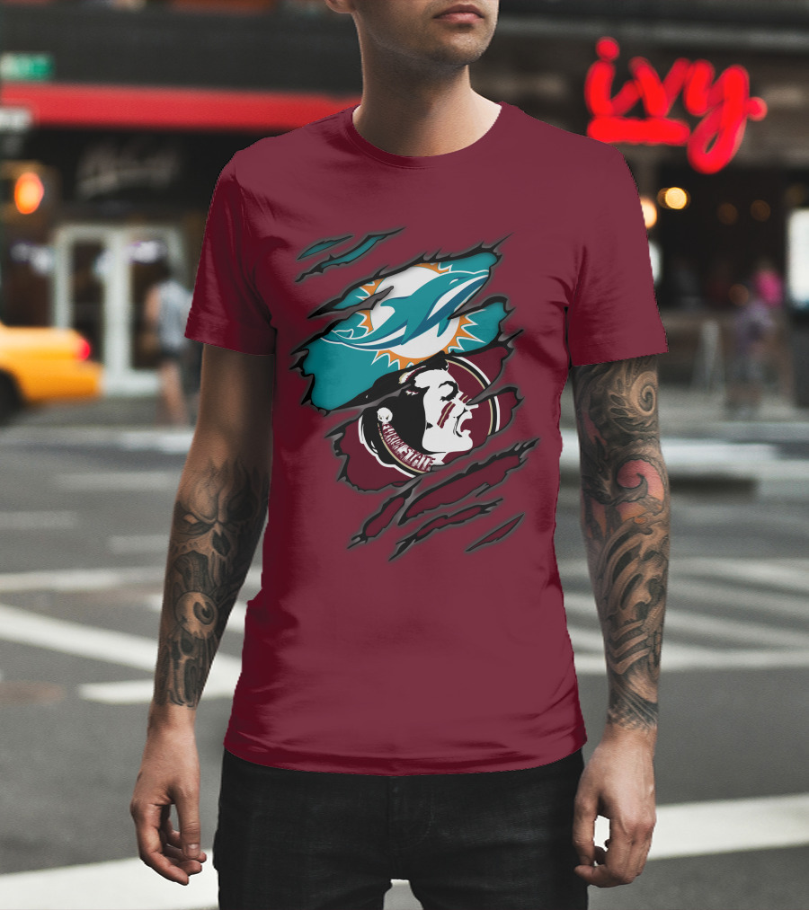 Miami Dolphins Florida State Seminoles Logo Mashup T-Shirt