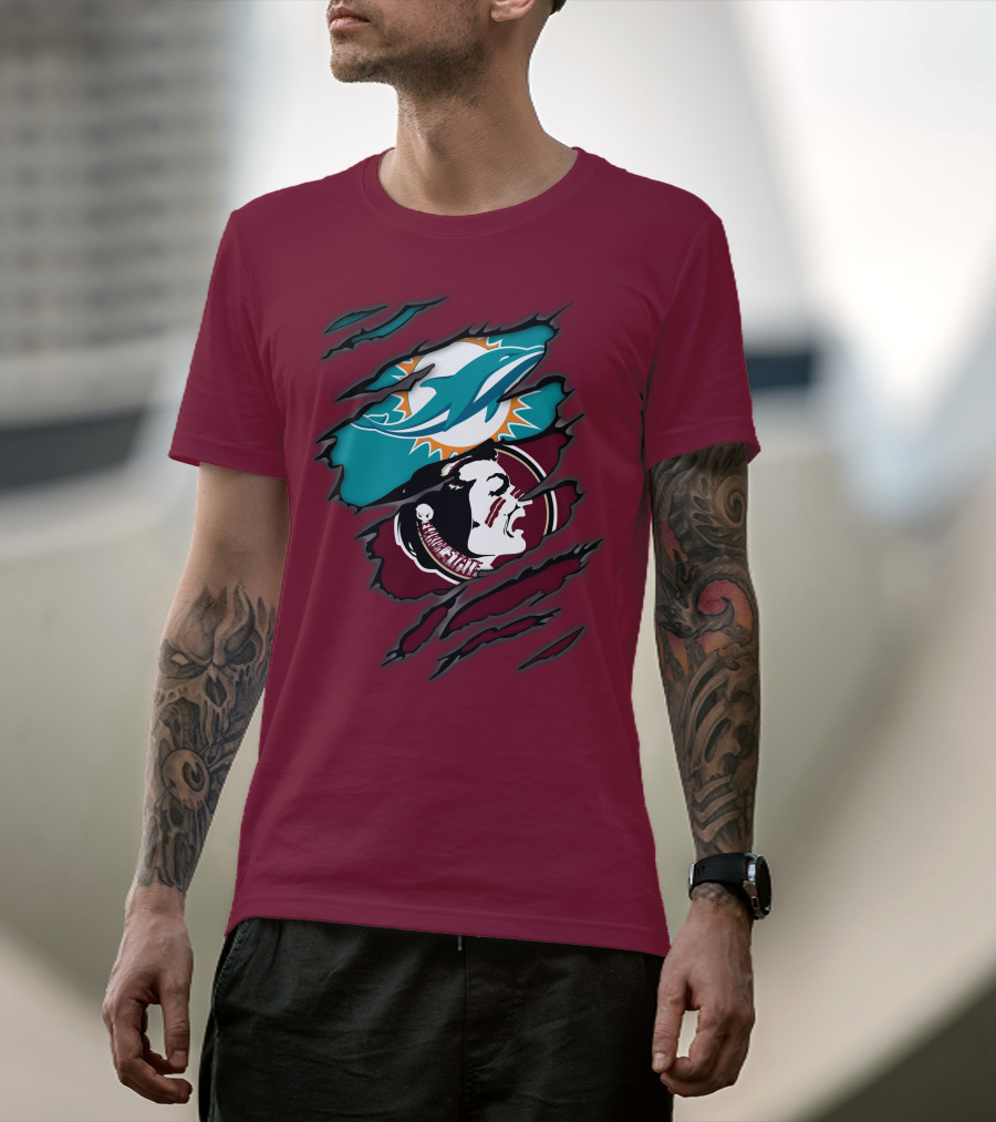 Miami Dolphins Florida State Seminoles Logo Mashup T-Shirt