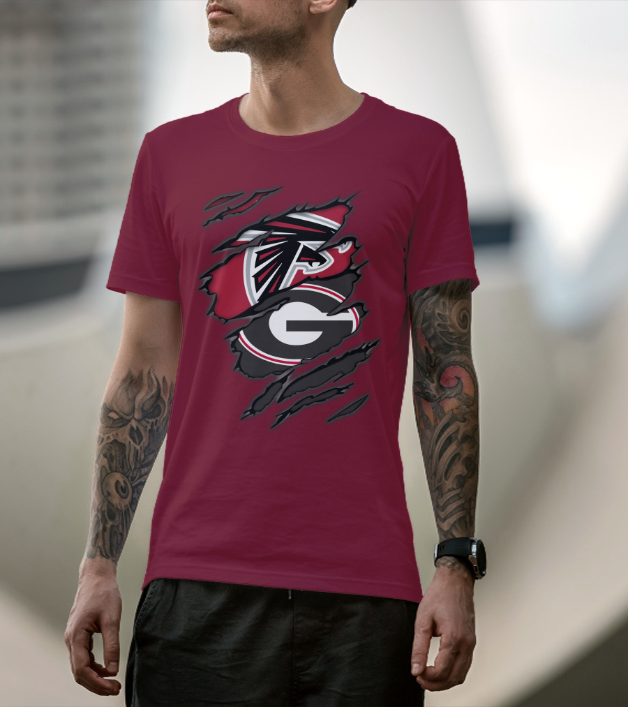 Atlanta Falcons Georgia Bulldogs Claw Marks Logo Combo T-Shirt