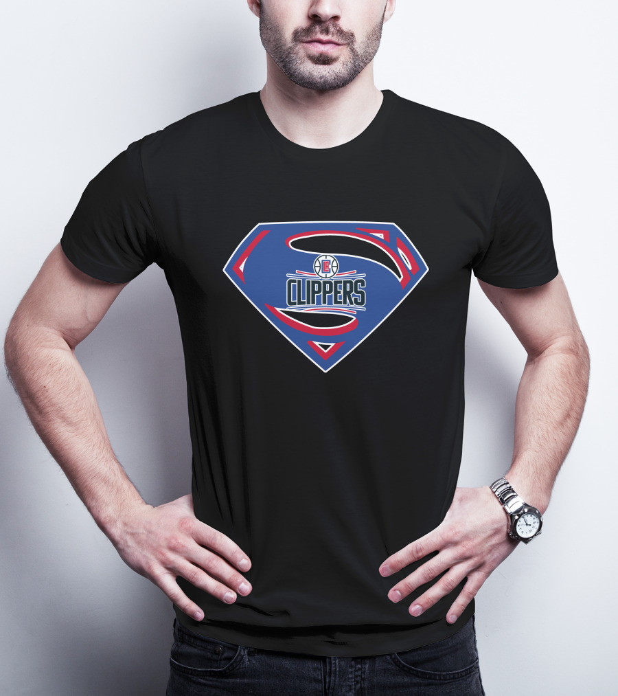Superman Shield With La Clippers Basketball Team T-Shirt