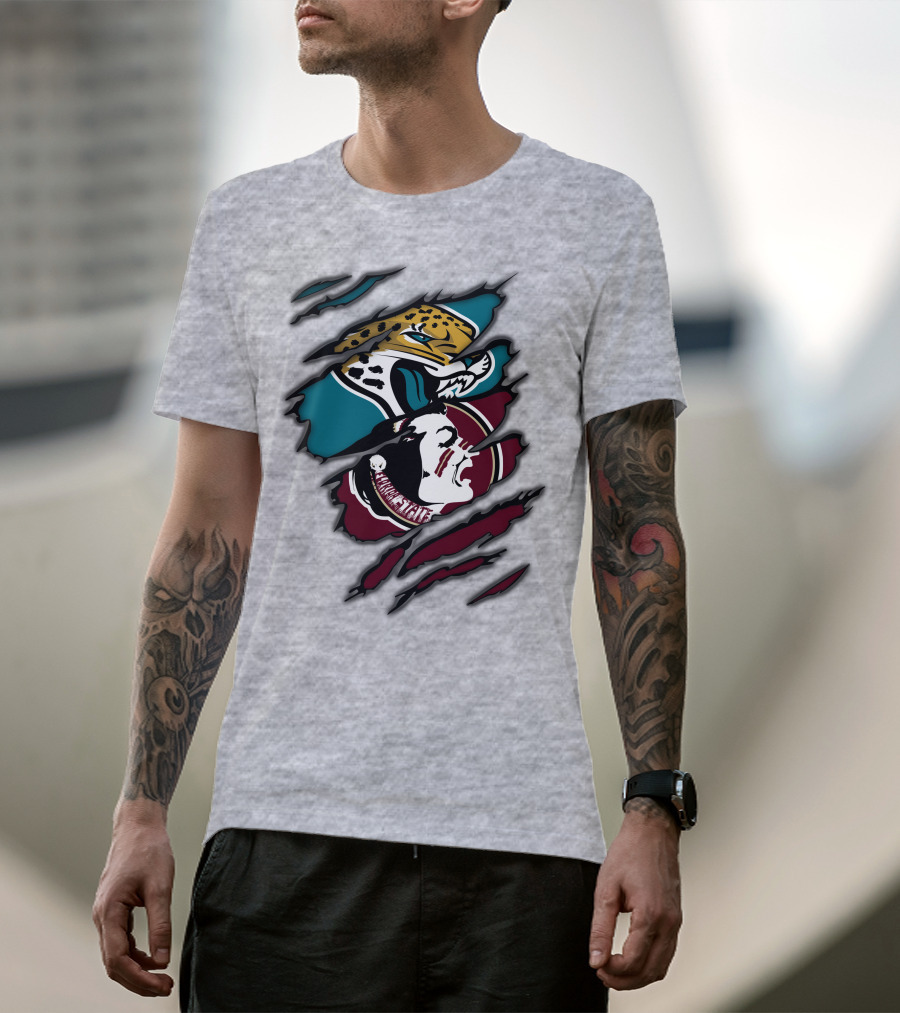 Jacksonville Jaguars And Florida State Seminoles Logo Crossover T-Shirt