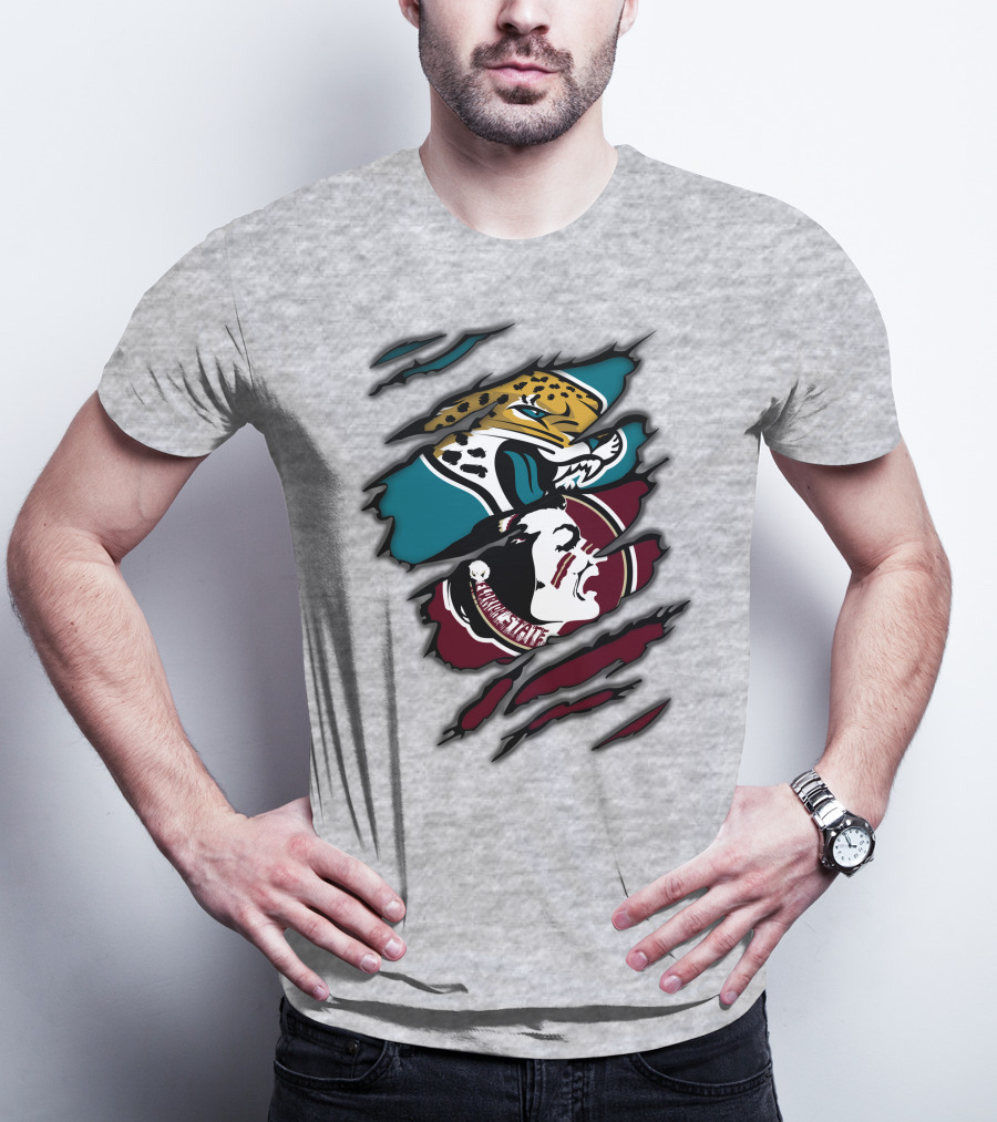 Jacksonville Jaguars And Florida State Seminoles Logo Crossover T-Shirt