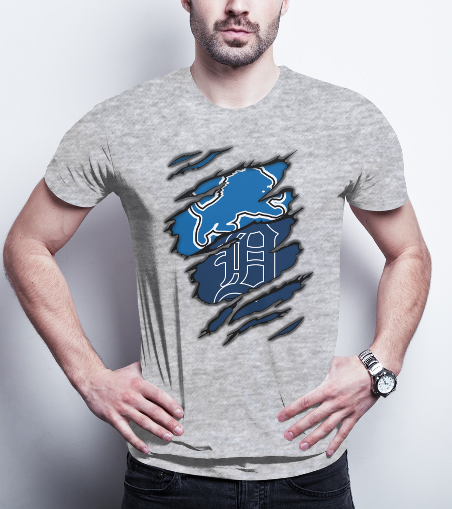 Detroit Lions Tigers Blue Claw Marks T-Shirt