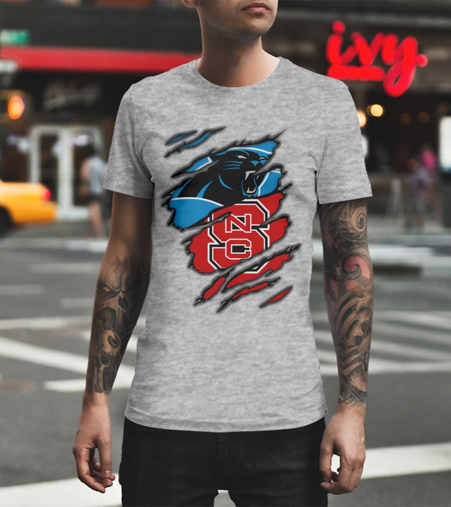 Carolina Panthers Nc State Wolfpack Claw Mark Logo Mashup T-Shirt