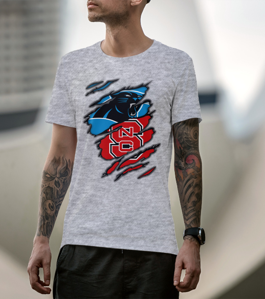 Carolina Panthers Nc State Wolfpack Claw Mark Logo Mashup T-Shirt