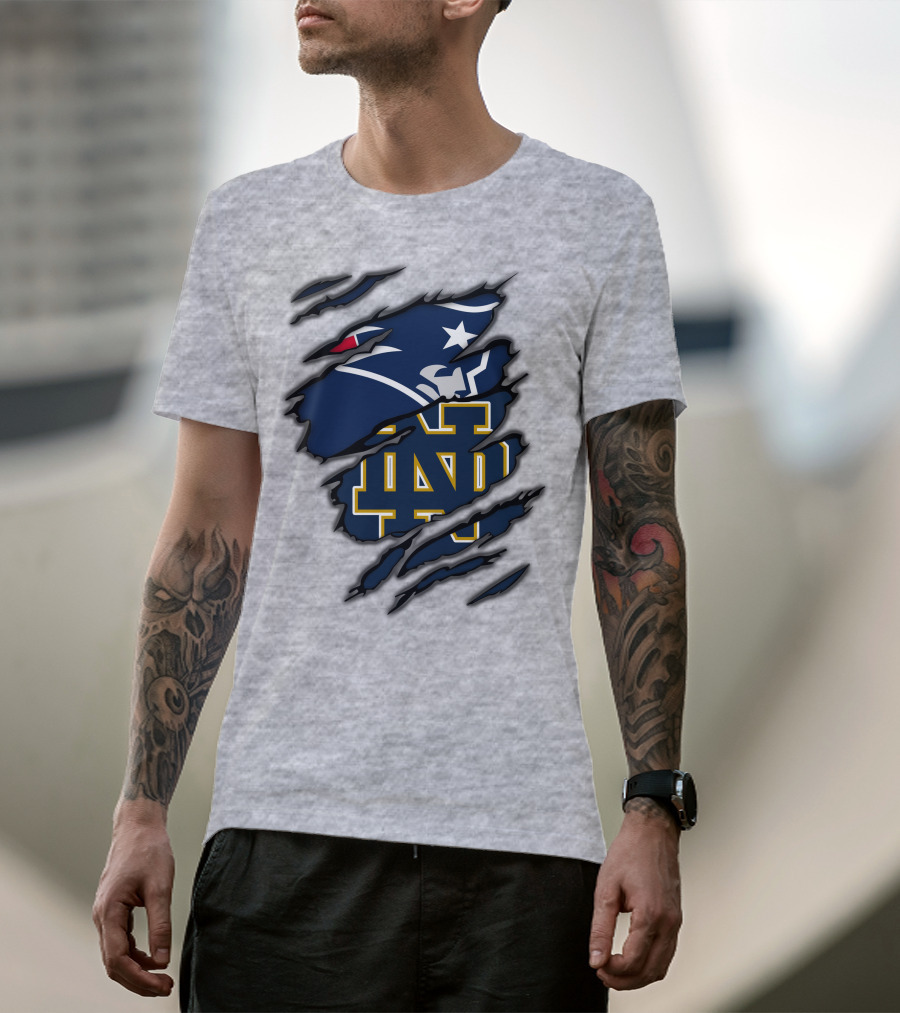 New England Patriots Notre Dame Fighting Irish Logo Mashup T-Shirt