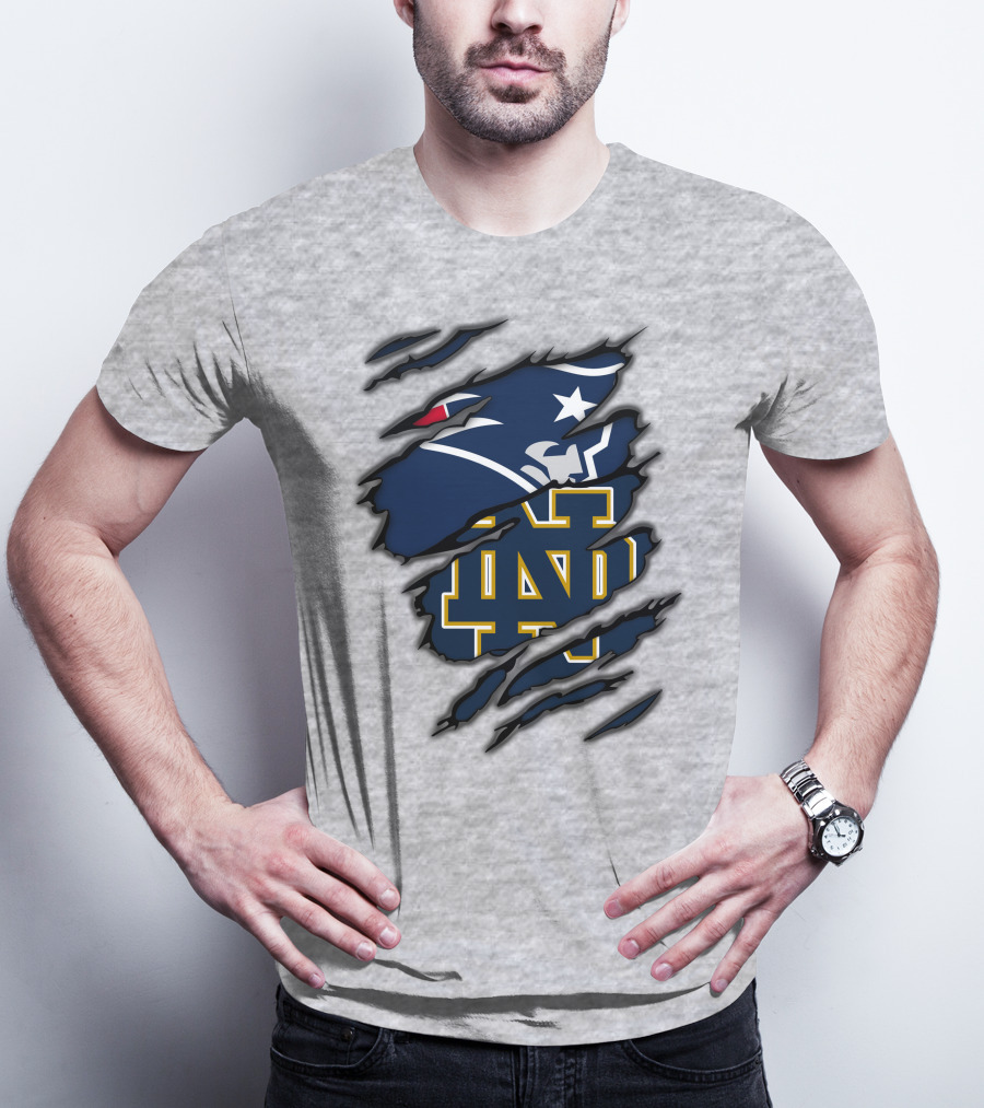 New England Patriots Notre Dame Fighting Irish Logo Mashup T-Shirt