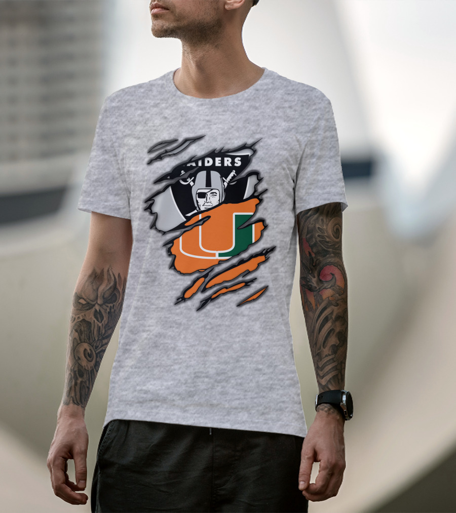 Raiders And Miami Hurricanes Split T-Shirt
