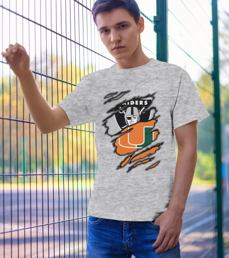 Raiders And Miami Hurricanes Split T-Shirt