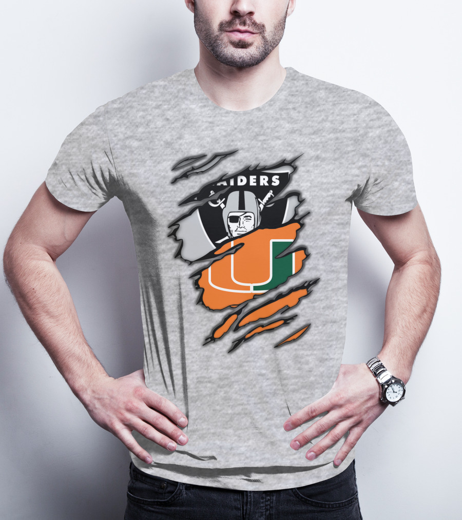 Raiders And Miami Hurricanes Split T-Shirt
